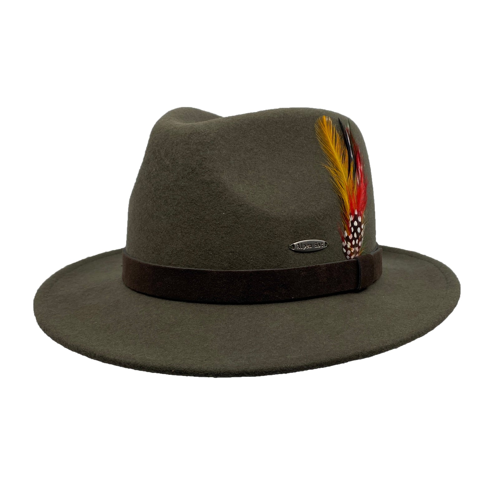 100% Wool German Themed Green Bavarian Mountain Alpen Hat with Leather Band